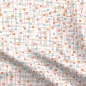 Spoonflower Fabric - Plaid Polka Dots Polkadot Grid Lines Pink White Orange Blue Stripes Printed on Cotton Poplin Fabric by The Yard - Sewing Shirting Quilting Dresses Apparel Crafts