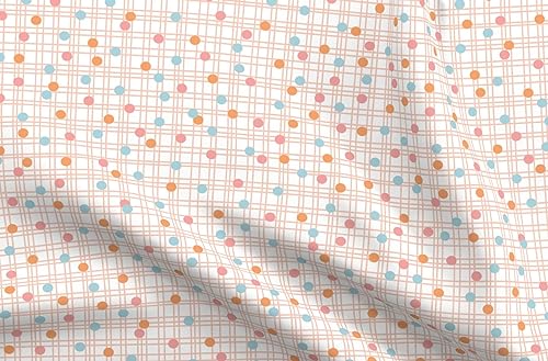 Spoonflower Fabric - Plaid Polka Dots Polkadot Grid Lines Pink White Orange Blue Stripes Printed on Cotton Poplin Fabric by The Yard - Sewing Shirting Quilting Dresses Apparel Crafts