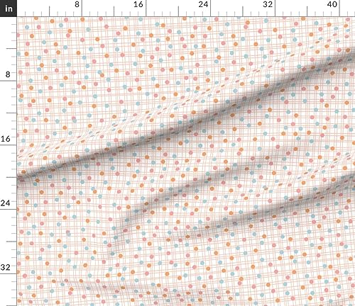 Spoonflower Fabric - Plaid Polka Dots Polkadot Grid Lines Pink White Orange Blue Stripes Printed on Cotton Poplin Fabric by The Yard - Sewing Shirting Quilting Dresses Apparel Crafts