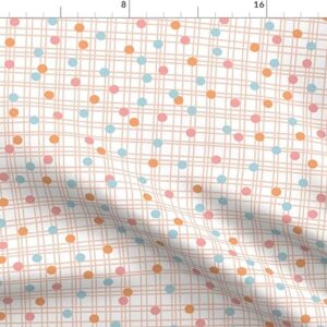 Spoonflower Fabric - Plaid Polka Dots Polkadot Grid Lines Pink White Orange Blue Stripes Printed on Cotton Poplin Fabric by The Yard - Sewing Shirting Quilting Dresses Apparel Crafts