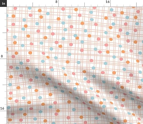 Spoonflower Fabric - Plaid Polka Dots Polkadot Grid Lines Pink White Orange Blue Stripes Printed on Cotton Poplin Fabric by The Yard - Sewing Shirting Quilting Dresses Apparel Crafts