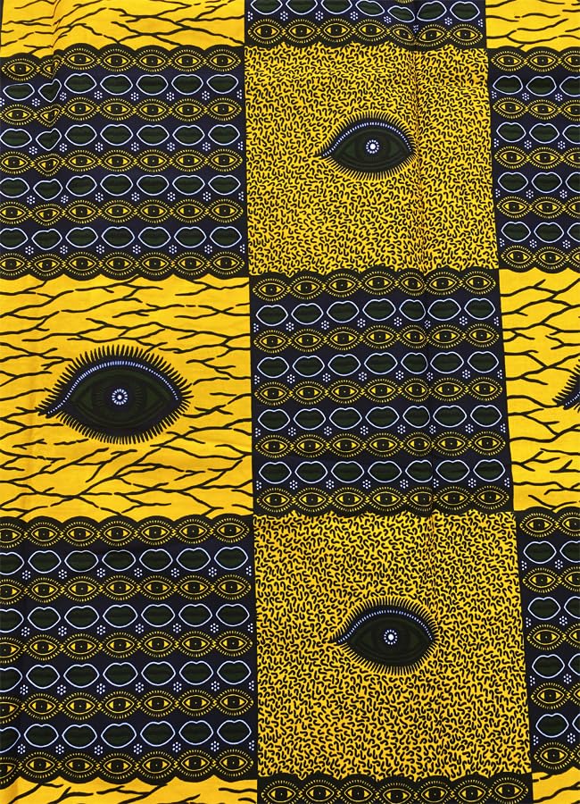 African Ankara Wax Prints Fabrics-Eyes Design- Green, Yellow, Black, White -Sell by 6 Yards- 100% Cotton-for Men and Women