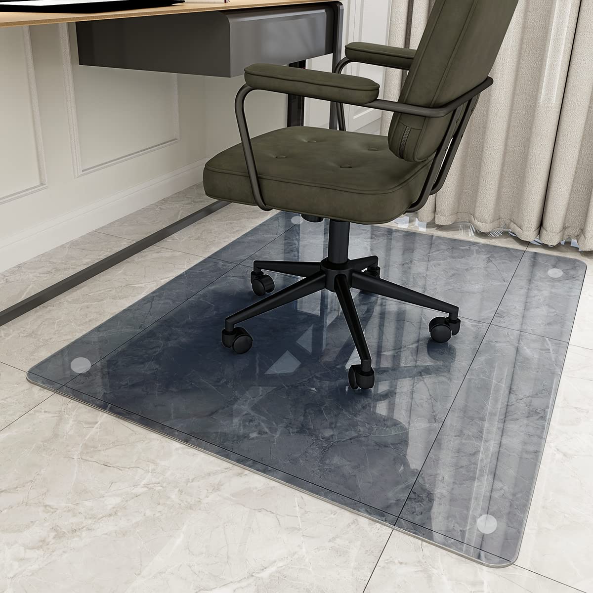 Easly 36" x 46" Chair Mat for Carpet - Office Chair Mat - Tempered Glass Floor Mat for Home/Office/Carpet Clear Computer Floor Mat - with 4 Anti-Slip Pads