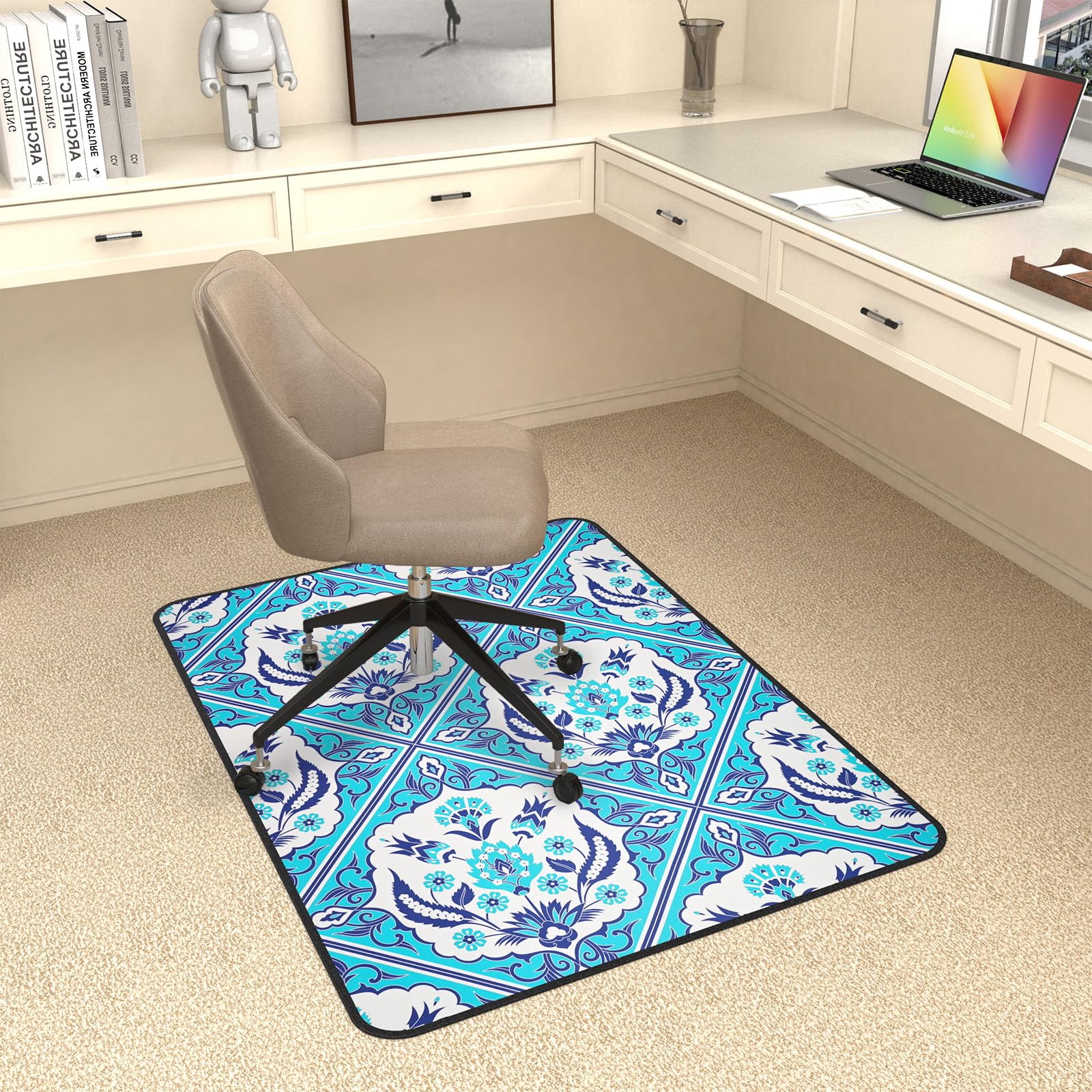 Mapuon Heavy Duty Desk Chair Mat for Carpet & Hardwood Floors, 48" x 36" Exquisite Jacquard Floor Mat Office Chair Mat for Carpeted Floors and Hardwood Floor for Home Office