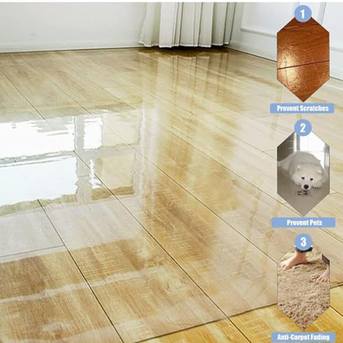 Clear PVC Desk Chair Mat 1.5mm PVC Floor Protection Pad Door Mat Transparent PVC Large Office Chair Mat for Hardwood Floor, Non-Slip Entrance Door Mats, Can Be Cut,85/105/125/145/165cm Wide,100-600cm