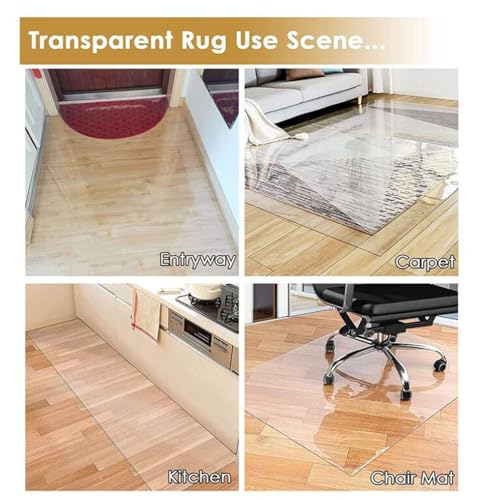 Clear PVC Desk Chair Mat 1.5mm PVC Floor Protection Pad Door Mat Transparent PVC Large Office Chair Mat for Hardwood Floor, Non-Slip Entrance Door Mats, Can Be Cut,85/105/125/145/165cm Wide,100-600cm