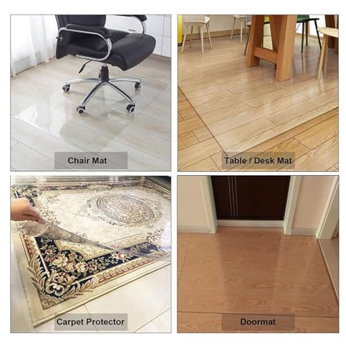 Clear PVC Desk Chair Mat 1.5mm PVC Floor Protection Pad Door Mat Transparent PVC Large Office Chair Mat for Hardwood Floor, Non-Slip Entrance Door Mats, Can Be Cut,85/105/125/145/165cm Wide,100-600cm