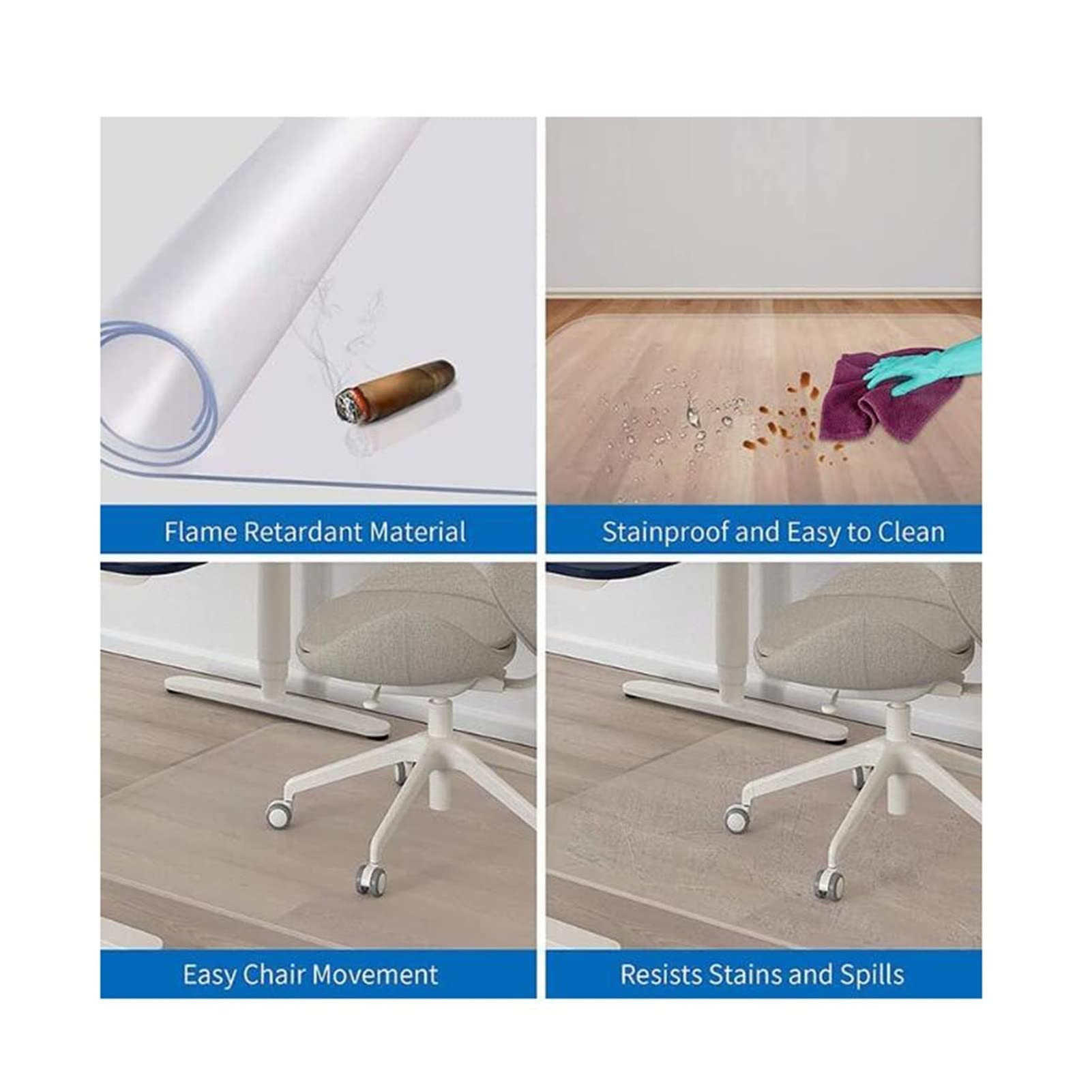 Clear PVC Desk Chair Mat Transparent Floor Protector,Vinyl Floor Protector Mat,Chair Mat-PVC Transparent Non-Slip Durable Floor Protector Mat for Office Home Hard Floor Carpet1.5mm Thick,125/135/145/1