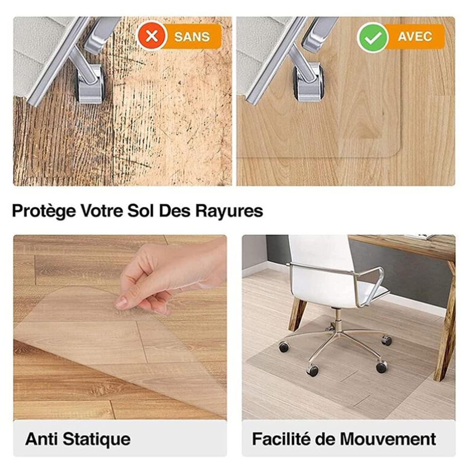 Clear PVC Desk Chair Mat 2mm Rectangle PVC Floor Mats Protector Home Desk Chair Hard Wood/Runner Waterproof Protector/Plastic Table Cover - Multipurpose Rectangular Vinyl Roll, Anti-Oxidation, 160/170