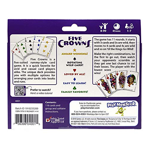 PlayMonster Five Crowns — The Game Isn't Over Until the Kings Go Wild! — 5 Suited Rummy-Style Card Game — For Ages 8+