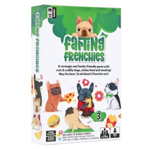 farting frenchies - fast-paced strategic card game for kids & adults - simple setup, 20 min playtime, 2-4 players, ages 7+