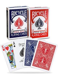 bicycle rider back playing cards, standard index, poker cards, premium playing cards, red & blue, 2 count (pack of 1)