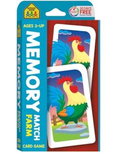 school zone - memory match farm card game - ages 3+, preschool to kindergarten, animals, early reading, counting, matching, vocabulary, and more (school zone game card series)