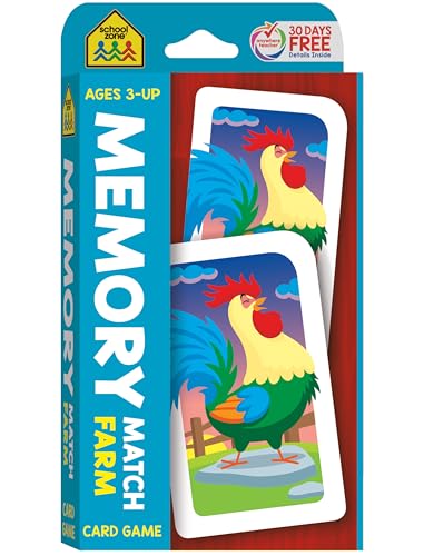 School Zone - Memory Match Farm Card Game - Ages 3+, Preschool to Kindergarten, Animals, Early Reading, Counting, Matching, Vocabulary, and More (School Zone Game Card Series)