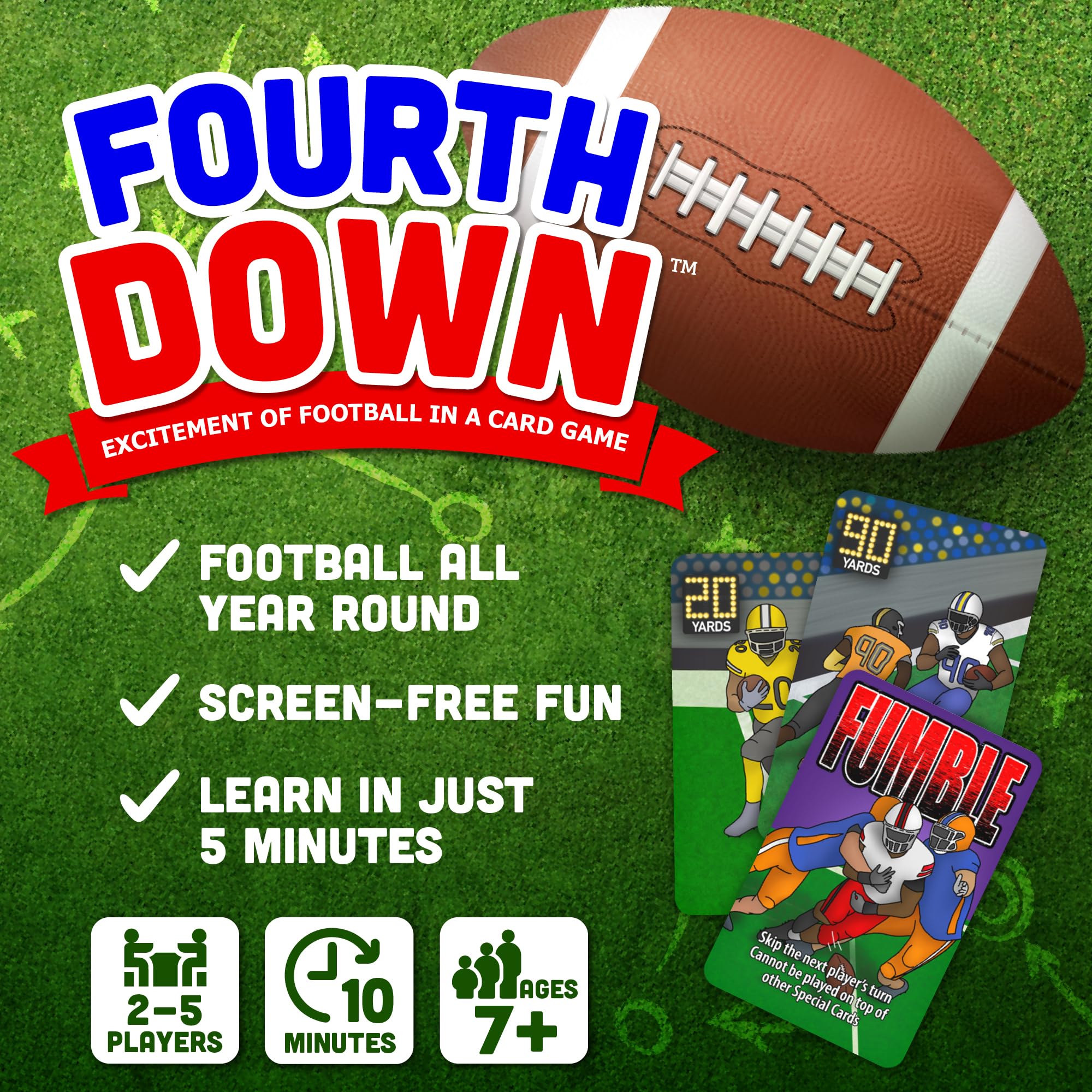 Fourth Down™ - New! The Excitement of Football in a Card Game! As Featured in New York Magazine, Perfect for Gifts, Super Bowl, Parties, and More! Loved by The Whole Family. 2-5 Players, Ages 7+