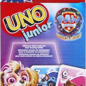 Mattel Games UNO Junior Paw Patrol: The Mighty Movie Kids Card Game for Family Night Featuring 3 Levels of Play