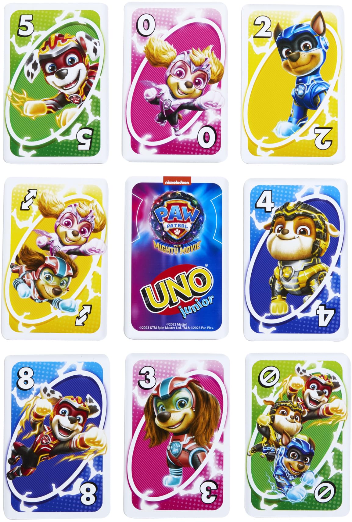 Mattel Games UNO Junior Paw Patrol: The Mighty Movie Kids Card Game for Family Night Featuring 3 Levels of Play