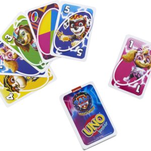 Mattel Games UNO Junior Paw Patrol: The Mighty Movie Kids Card Game for Family Night Featuring 3 Levels of Play