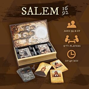 Salem 1692 Board Game - Witch Hunt Game for Friends and Family - A Game of Cards, Strategy, Deceit, and Luck for 4-12 Players