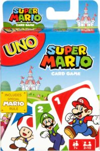 mattel games uno super mario card game animated character themed collector deck 112 cards with character images, for kids ages 7 years old & up