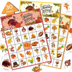 vespro 46pcs thanksgiving bingo game cards for 30 players thanksgiving day party games fall bingo for kids party classroom activities