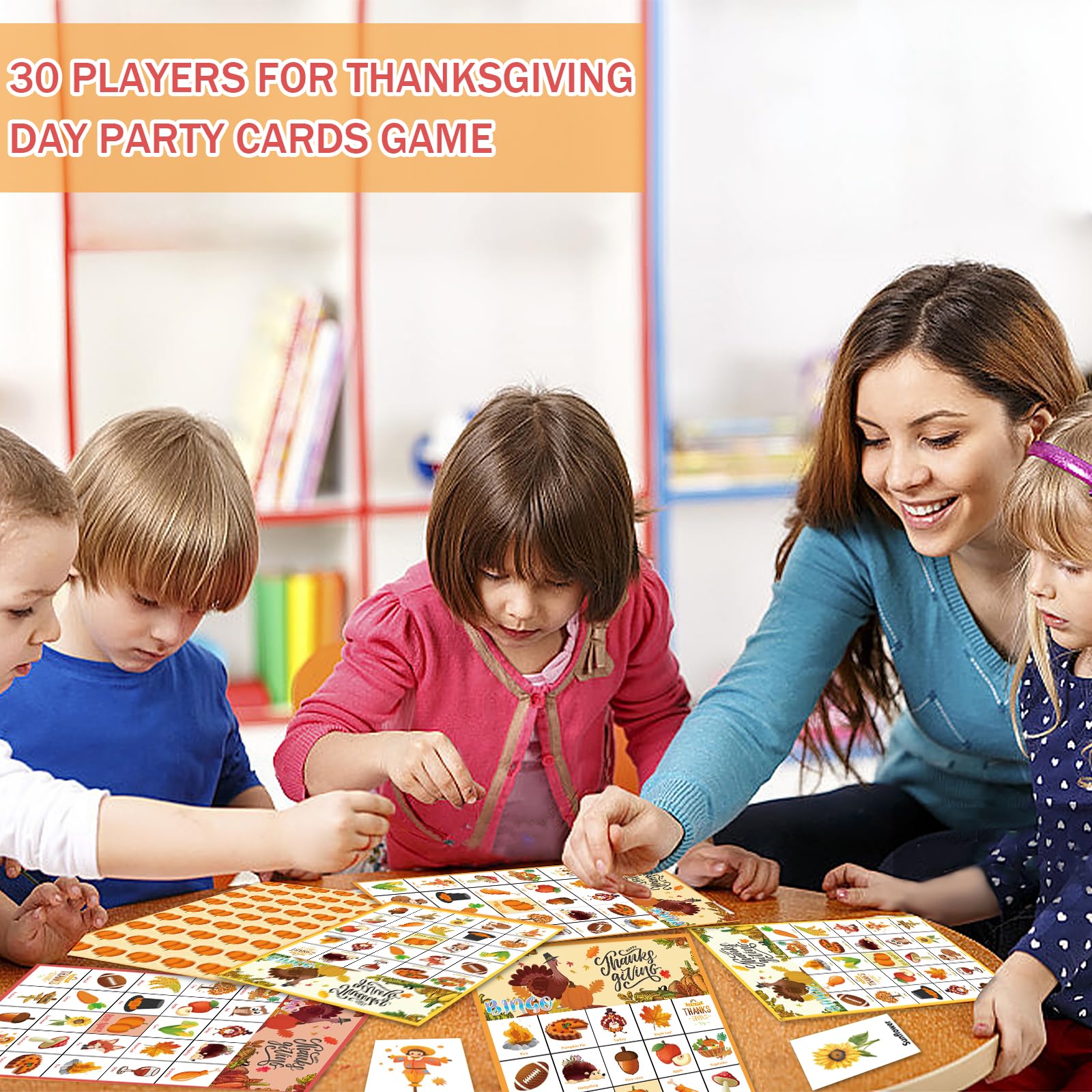 VESPRO 46PCS Thanksgiving Bingo Game Cards for 30 Players Thanksgiving Day Party Games Fall Bingo for Kids Party Classroom Activities