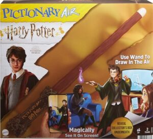 mattel games pictionary air harry potter family game for kids & adults with light wand & themed picture clue cards