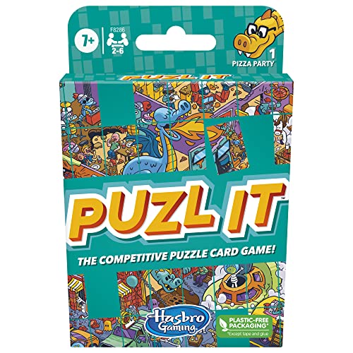 Hasbro Gaming Puzl It Game, Competitive Puzzle Card Game for Ages 7 and Up, Kids Game, Family Game for 2 to 6 Players, Pizza Party Theme, Puzzle Games