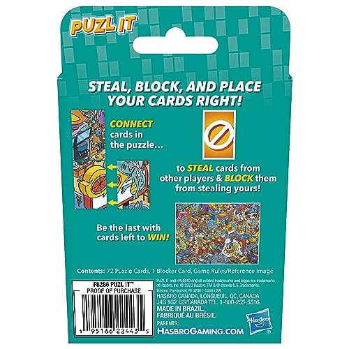 Hasbro Gaming Puzl It Game, Competitive Puzzle Card Game for Ages 7 and Up, Kids Game, Family Game for 2 to 6 Players, Pizza Party Theme, Puzzle Games