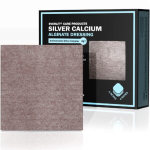 everlit ag silver calcium alginate wound dressing | absorbent non-stick sterile dressing pad | gentle hemostatic gauze with natural gelling fiber for wound care (4" x 4" | pack of 10)