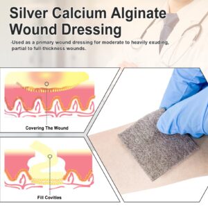 Carbou Silver Calcium Alginate Wound Dressing with Ag, 4'' x 4'' Patches,5 Individual Sterile Pads, Soft and Highly Absorbent Dressing Gauze, Non-Stick Padding