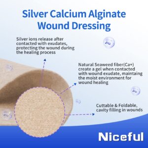 Niceful 5 Pcs Silver Calcium Alginate Wound Dressing 0.8"x12", Ag Calcium Alginate Rope with Silver, HSA FSA Eligible, High Absorbent Dressing Non Stick for Pressure Ulcer