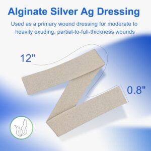 Niceful 5 Pcs Silver Calcium Alginate Wound Dressing 0.8"x12", Ag Calcium Alginate Rope with Silver, HSA FSA Eligible, High Absorbent Dressing Non Stick for Pressure Ulcer