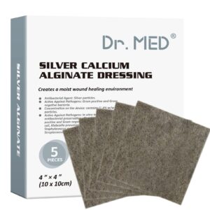 dr. med ag silver calcium alginate wound dressing 4''x4'', 5 individual pack patches high absorbency ag alginate wound bandage, non-adhesive, painless removal gauze for bedsore, ulcers(5 pcs/box)