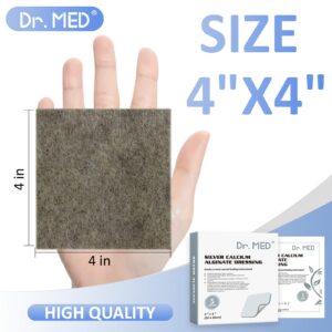 Dr. Med Ag Silver Calcium Alginate Wound Dressing 4''x4'', 5 Individual Pack Patches High Absorbency Ag Alginate Wound Bandage, Non-Adhesive, Painless Removal Gauze for Bedsore, Ulcers(5 PCS/Box)