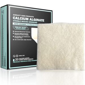 everlit calcium alginate wound dressing | gentle, non-stick sterile dressing pad | soft and highly absorbent bandage with soothing gel matrix (pack of 20)