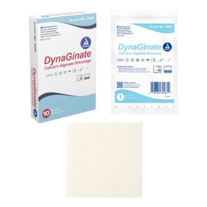 dynarex dynaginate calcium alginate wound dressing - sterile, non-stick topical wound pads - absorbent gel patches for moderate to high exuding cuts - for medical & home use - 2"x 2", box of 10