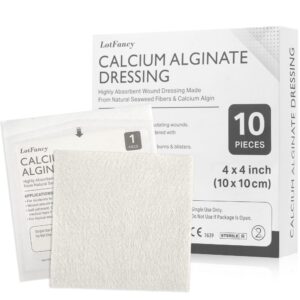 lotfancy calcium alginate wound dressing pads, 4"x 4" patches, 10 pack, non-stick padding, highly absorbent dressing, soft comfortable medical wound dressing for skin healing support