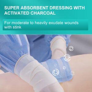 Dimora Upgrade Super Absorbent Dressing with Activated Charcoal for Wound Care, Odor Absorbing Pads 4"x 4" 10 Packs