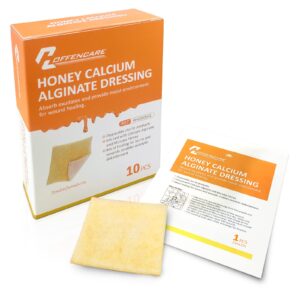 honey calcium alginate wound dressing, honey would dressing with calcium 2"x 2" (10 pack) hospital grade honey patches for faster wound care, minor burns cuts - latex free