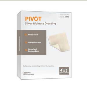 pivot silver alginate wound dressing – all-natural first aid | 4x5 dressings, box of 10