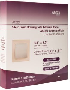 silver foam dressing with border 6.5″ x 6.5″ central foam 4.1" x 4.1" sterile 5 dressing per box (1)