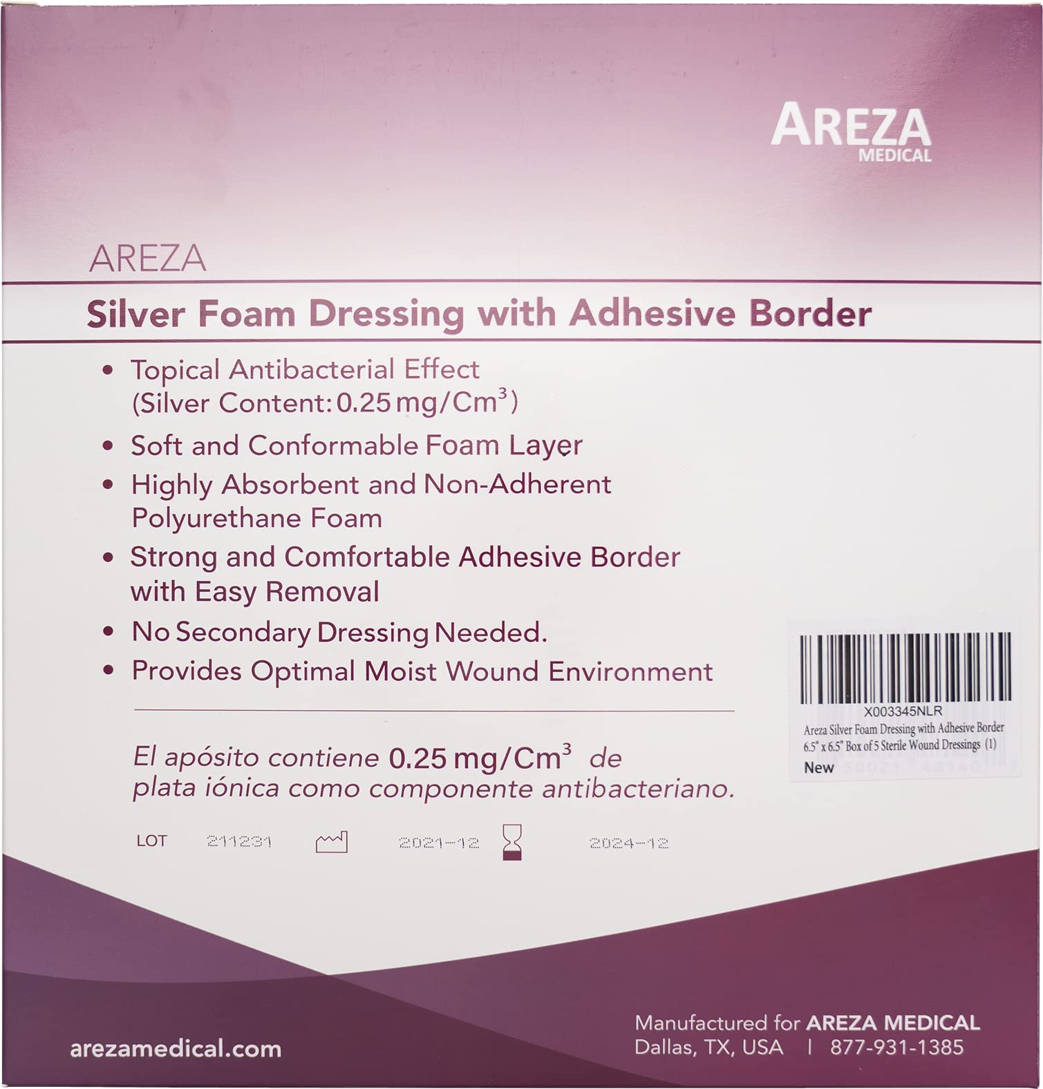 Silver Foam Dressing with Border 6.5″ X 6.5″ Central Foam 4.1" x 4.1" Sterile 5 Dressing per Box (1)