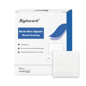 algitocare ag silver calcium alginate wound dressing - 2"x2"(pack of 10), non-stick sterile gauze pads for accelerating wound healing, high absorbency and soft for wound care supplies …