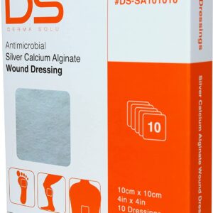 DERMA SOLU 4” x 4” Silver Calcium Alginate Wound Dressing Alginate w/Silver Sterile (4" x 4" (10 Dressings))