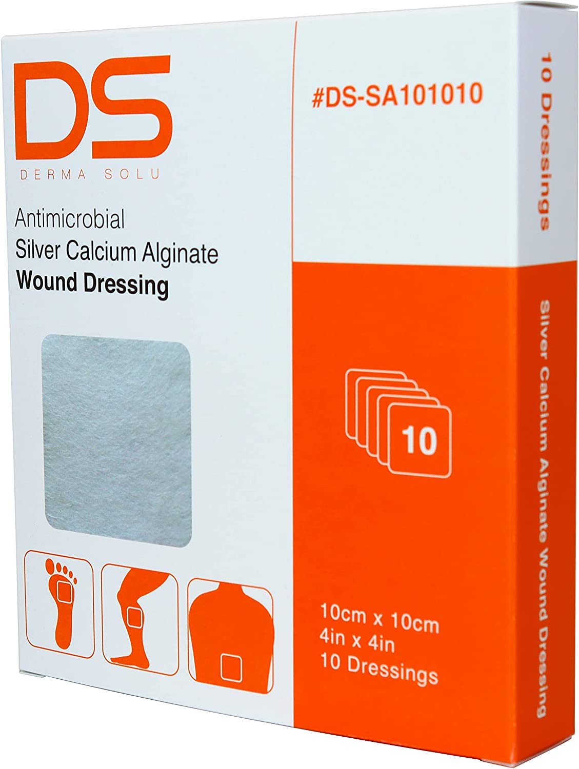 DERMA SOLU 4” x 4” Silver Calcium Alginate Wound Dressing Alginate w/Silver Sterile (4" x 4" (10 Dressings))