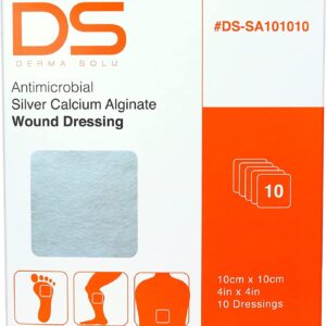 DERMA SOLU 4” x 4” Silver Calcium Alginate Wound Dressing Alginate w/Silver Sterile (4" x 4" (10 Dressings))