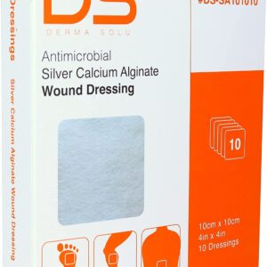 DERMA SOLU 4” x 4” Silver Calcium Alginate Wound Dressing Alginate w/Silver Sterile (4" x 4" (10 Dressings))