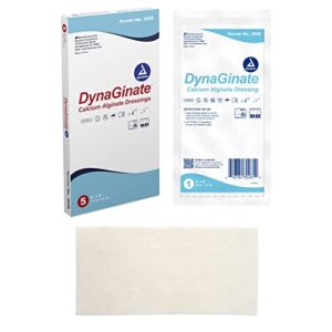 dynarex dynaginate calcium alginate wound dressing - sterile, non-stick topical wound pads - absorbent gel patches for moderate to high exuding cuts - 4"x 8", box of 5