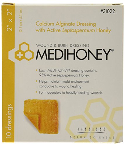 Derma Sciences 31022 Medihoney Calcium Alginate Dressing, 2" Width x 2" Length (Pack of 10)